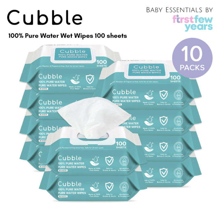 Cubble 100% Pure Water Wet Wipes 100 sheets x 10 Packs = 1000 sheets ...