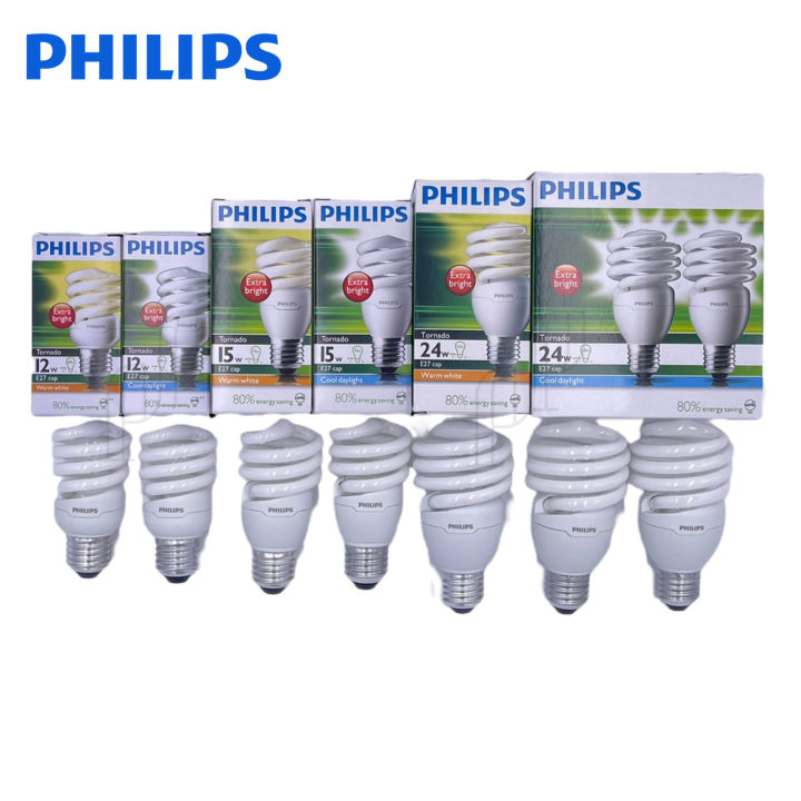 Philips หลอดประหยัดไฟ ทอร์นาโด Tornado 12W 15W 24W ขั้ว E27 สีวอร์มไวท์ ...