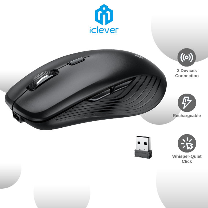 iClever MD179 Wireless Bluetooth Mouse, Dual Mode, Rechargeable Mouse ...