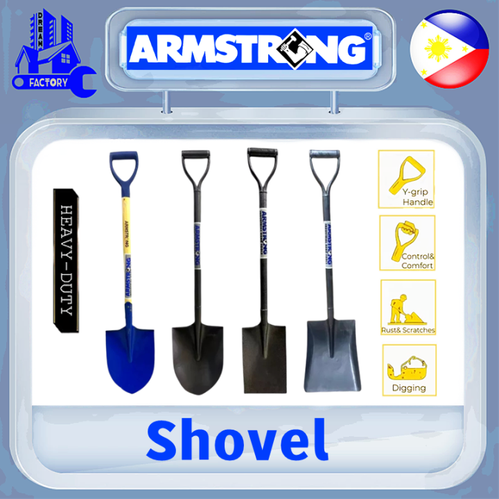 ARMSTRONG Shovel Metal/Wood Handle Round Pointed/Spade/Flat Square Pala ...