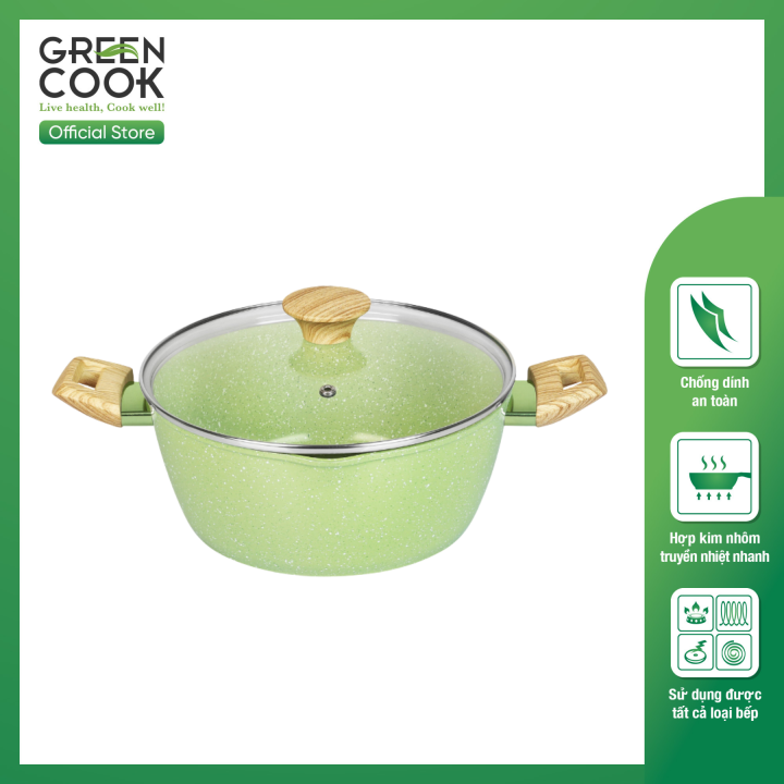 Nồi đúc men đá ceramic miệng rót Green Cook GCS231 màu xanh 10 lớp ...