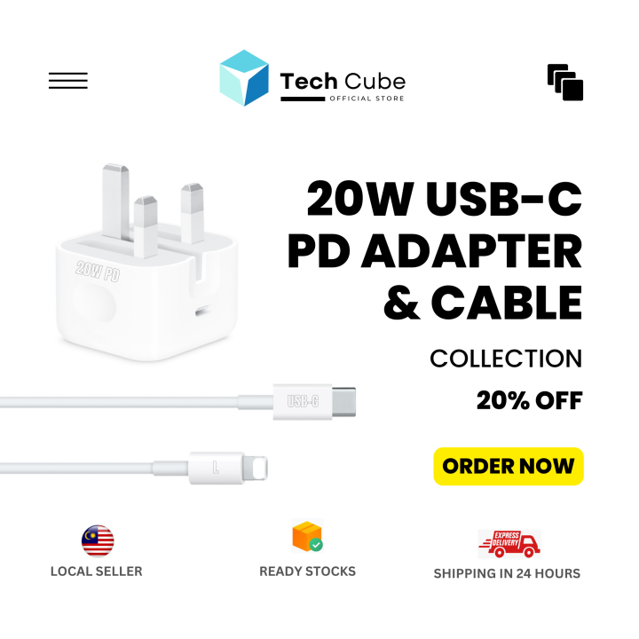 【Ready Stocks】20W USB-C PD Adapter and PD Fast Charging Cable 1M and ...