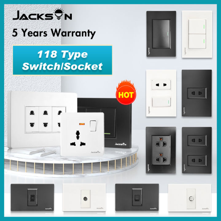 Black & White & 2way 】Switches and Outlet 1 2 3 Gang Outlet Wall Plug ...