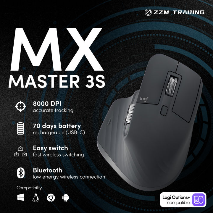 Logitech MX Master 3S 8000 DPI Rechargeable Gaming Mouse Logi Bolt ...