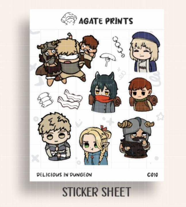 Delicious in dungeon meshi Chibi Doodle Sticker Sheet | Matte Laminated ...