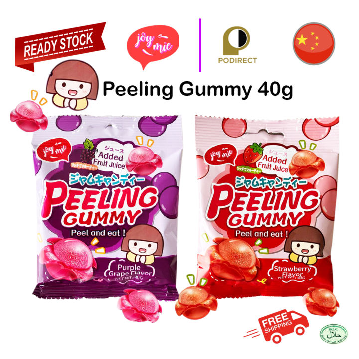 JOYMIE Peeling Gummy Candy 40G Snack Gula-Gula 爆浆夹心软糖剥皮软糖水果味糖果40G (Strawberry/Grape) | Lazada