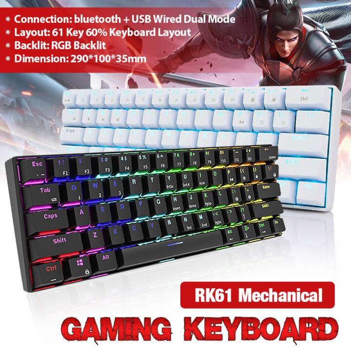 Royal Kludge RK61 Bluetooth Wired Mechanical Gaming Keybaord RGB ...