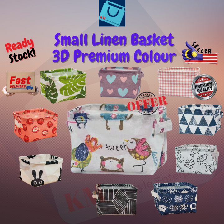 16*20*14cm Small Linen Basket Foldable Bin Home Desktop Toy Box ...