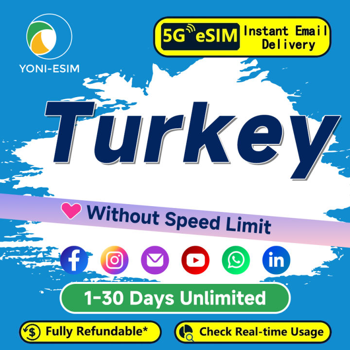 Turkey eSIM 1-30Days Unlimited 5G Data | Instant Email Delivery | High ...