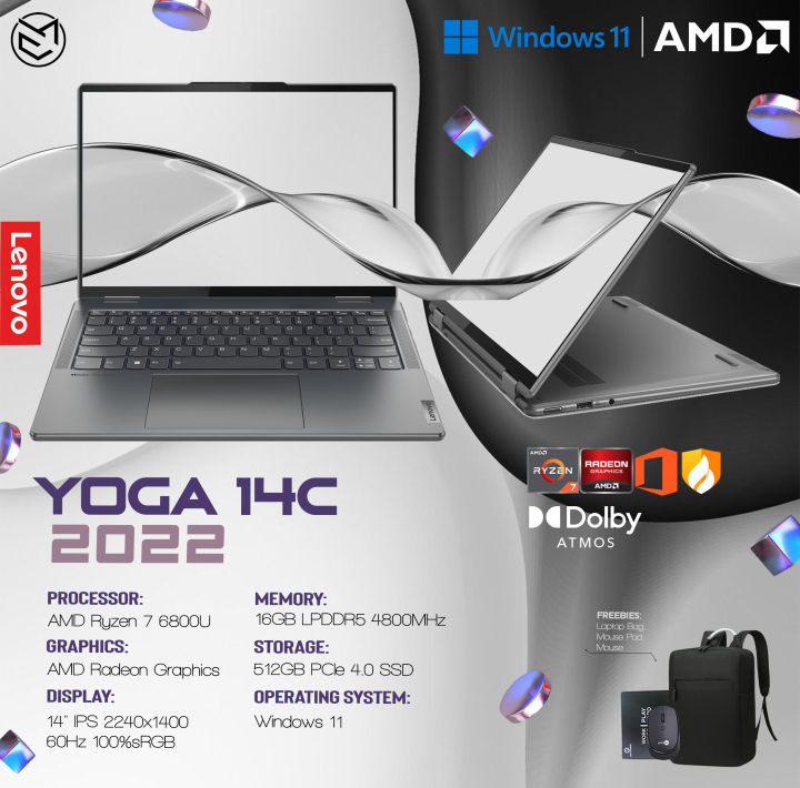 Lenovo Yoga 14c 2022 2 in 1 Ryzen 7 6800U AMD Radeon Graphics 14" IPS ...