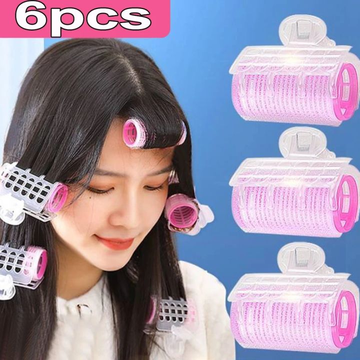 6pcs Pink Self-Grip Hair Curler Roller Lazy Curling Iron Self-service ...