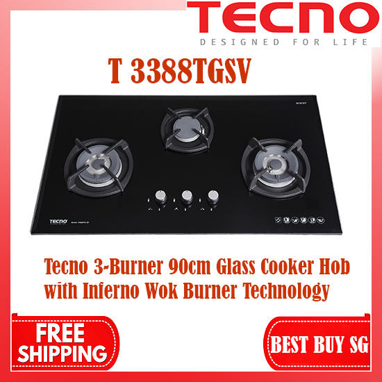 Tecno cooker hob T 3388TGSV | T3388TGSV | 3-Burner 90cm Glass Cooker ...