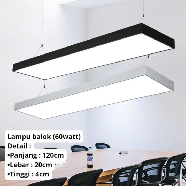 Lampu balok Led 60 WATT office gantung plafon - Body Hitam sinar putih ...