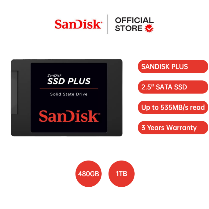 SanDisk SSD PLUS 2.5" 480GB 1TB SATA III Internal Solid State Drive (SSD) SDSSDA-480G-1TB-G26 ...