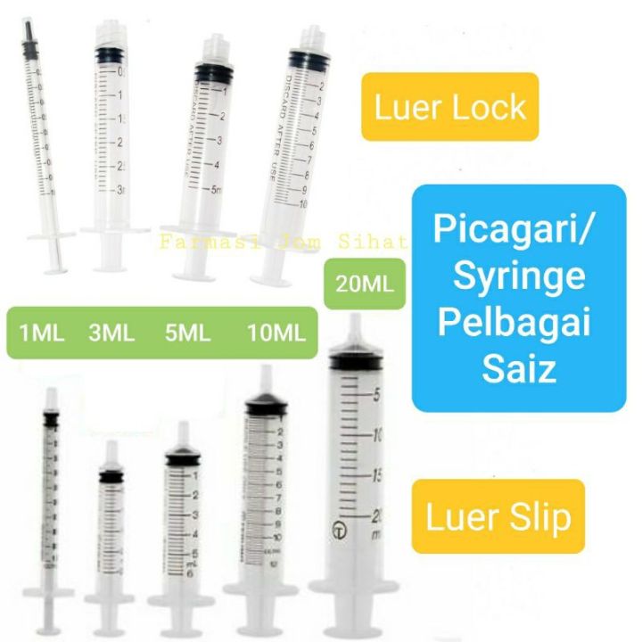 Disposable Syringe SINGLE STERILE 1ML 3ML 3CC 5ML 5CC 10ML 10CC 20ML Luer Lock Luer Sip | Lazada
