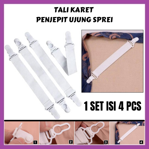 SHEET GRIPPERS Tali Karet Pengait Sprei Bed Jepitan Ujung Sudut Kasur ...