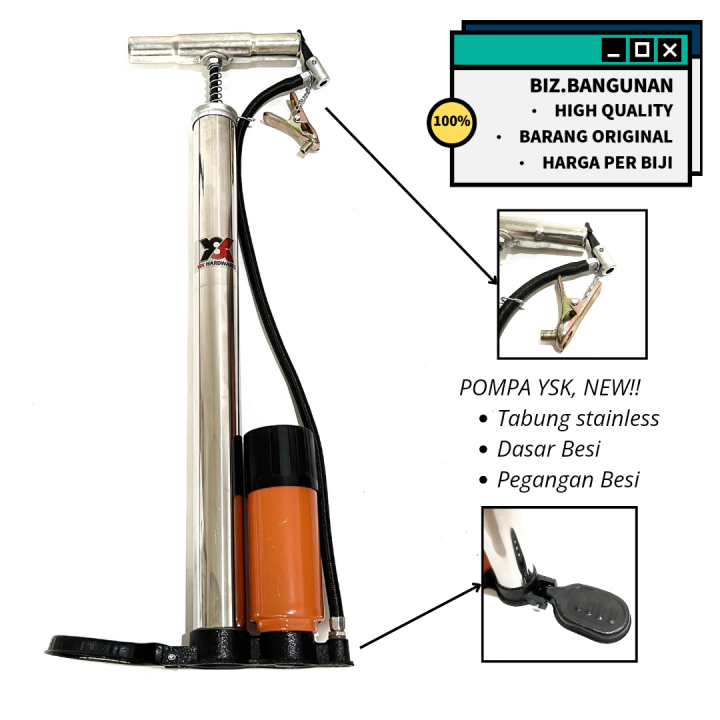 POMPA ANGIN TABUNG + METER - KOMPA RODA BAN SEPEDA MOTOR MANUAL ...