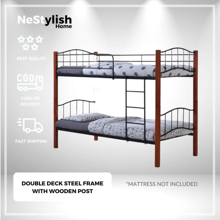 MAGGON CO. - Double Deck Stainless Steel Frame Bunk Bed with Wooden ...