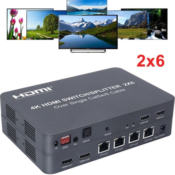 4K 100m HDMI Extender 2x6 HDMI Switch Splitter EDID 2 In 2 Out with 4 ...