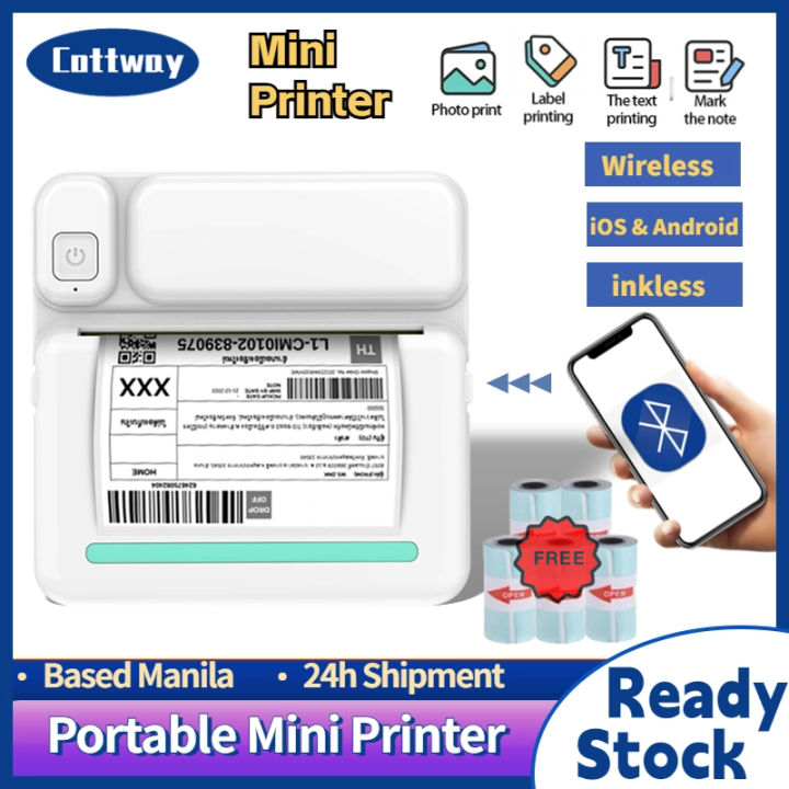 Cottway Portable Mini Printer Inkless Bluetooth AWB Printer Thermal ...
