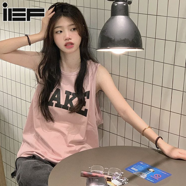 IEF เสื้อแขนกุดผู้หญิงยาวปานกลางลายเสื้อกล้ามกีฬาตัวอักษรสีชมพู | Lazada.co.th