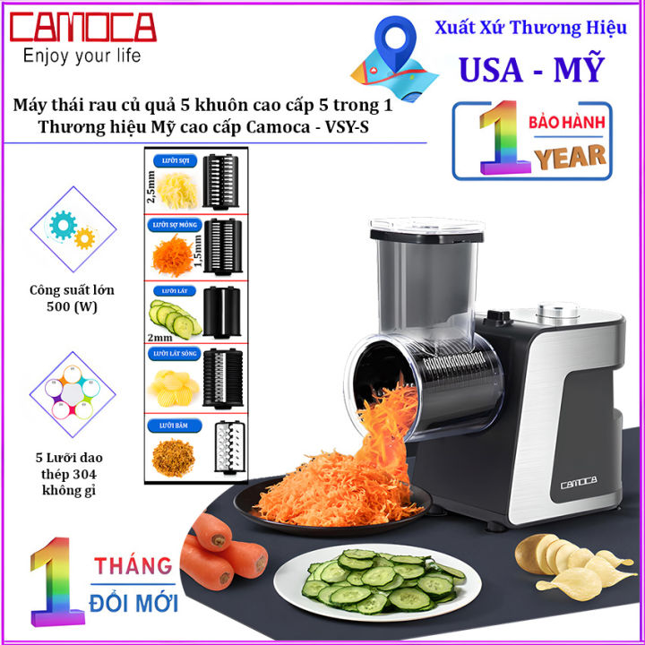 Máy thái rau củ quả 5 khuôn cao cấp 5 trong 1, dòng công suất lớn. Thương hiệu Mỹ cao cấp Camoca ...