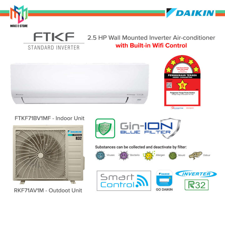 Daikin FTKF71BV1MF 2.5 HP Wall Mounted Standard Inverter Air ...