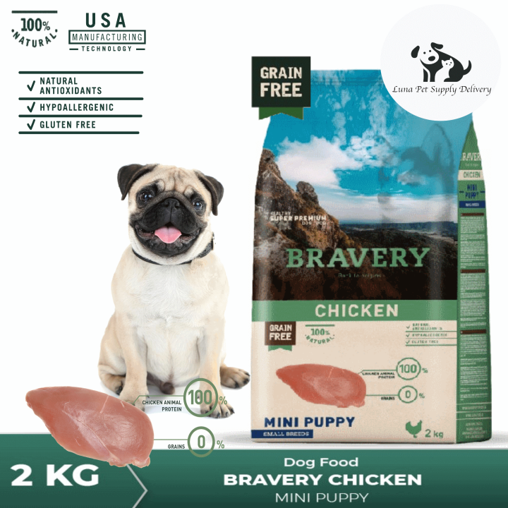 Bravery Mini Puppy Chicken 2 kg Hypoallergenic Dog Food Grain Free USA ...