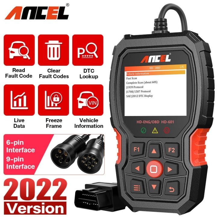 ANCEL HD601 Heavy Duty Truck Code Reader Full System OBD2 Diagnostic ...