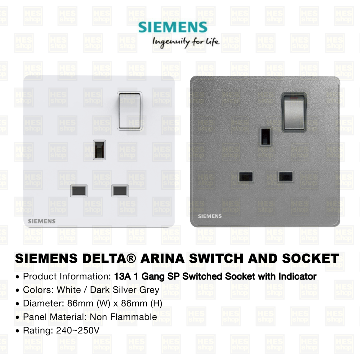 SIEMENS DELTA® ARINA SWITCH AND SOCKET 13A 1 GANG SP SWITCHED SOCKET ...
