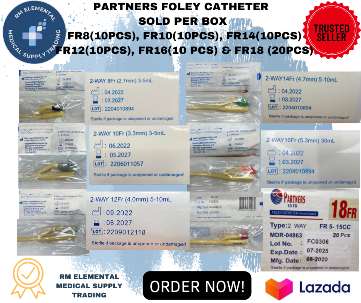 PARTNERS FOLEY CATHETER (10PCS) SOLD PER BOX FR 8 10 12 16 FR18 (20PCS ...