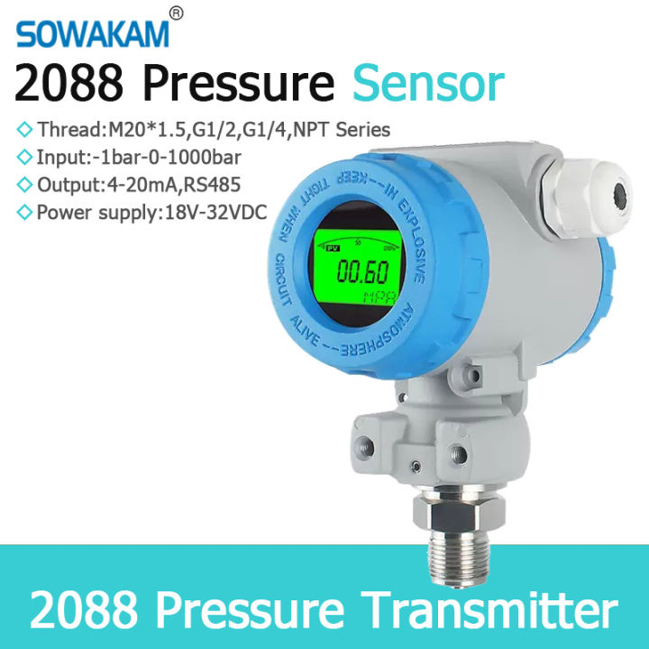 2088 LCD Display Pressure Transmitter Measurement -1bar-0-1000bar Water Gas Oil Liquid Pressure ...