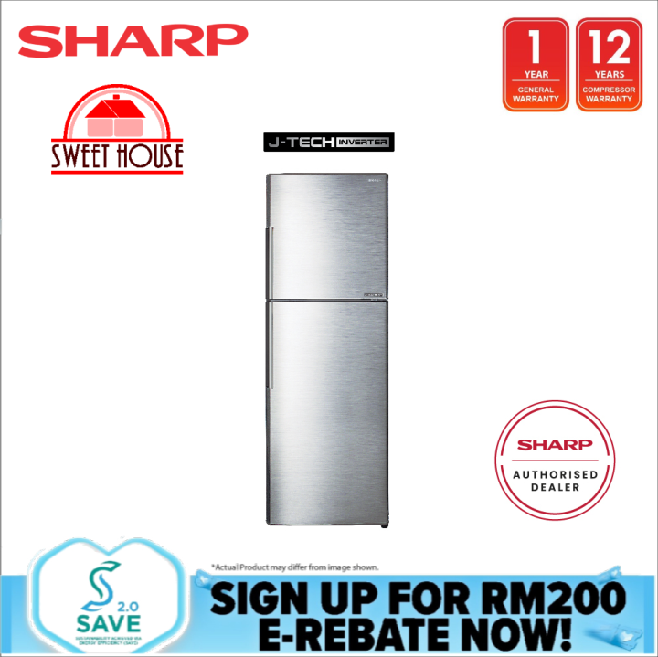 SHARP SJ406MSS 400L J-Tech Inverter 2 Door Fridge/Refrigerator | Lazada