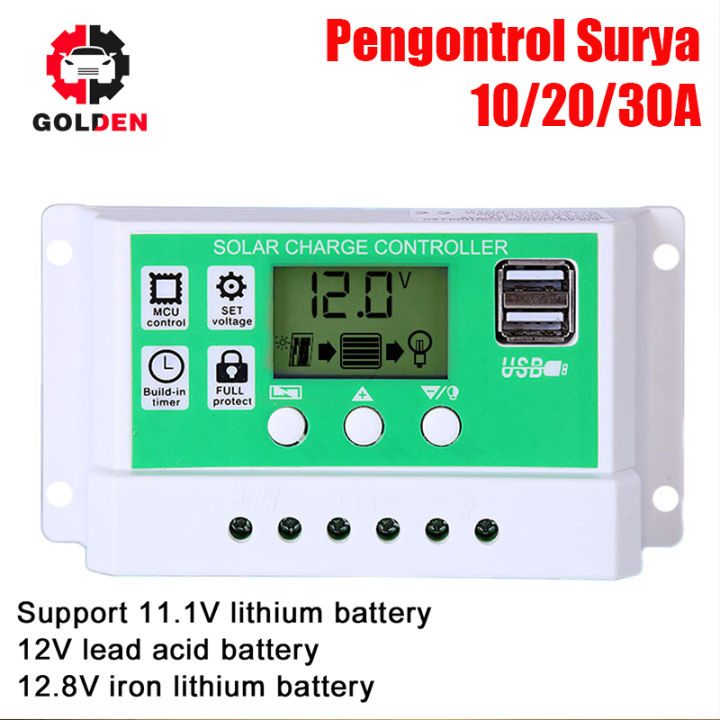 Pengendali Isi Daya Surya PWM 30/20/10A Solar Charge Controller 12V 24V ...