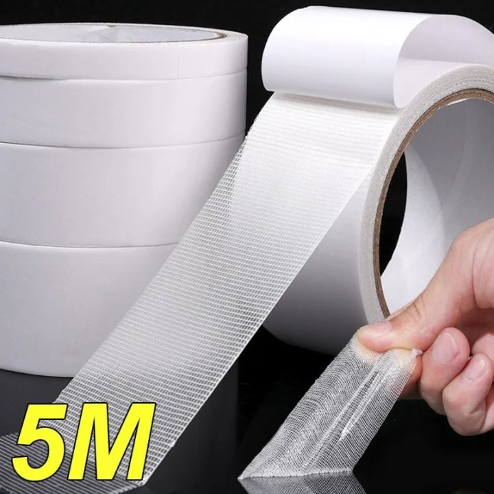 5M/roll Strong White Cloth-based Double-sided Tape Fiber Cloth Mesh ...