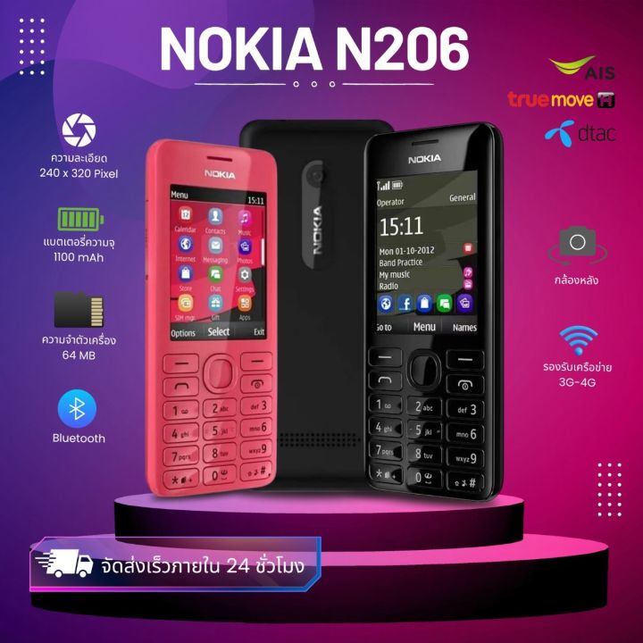 โทรศัพท์มือถือปุ่มกด Nokia 206 ระบบ DualSim หน้าจอ 2.4 นิ้ว รองรับ 3G ...