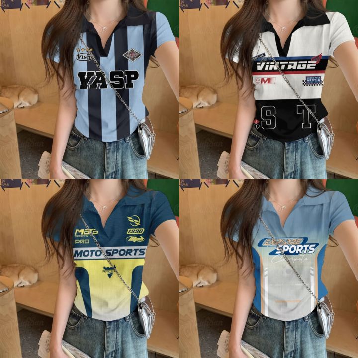 2568 Babytee สไตล์เกาหลี Y2K ผู้หญิง Crop Top เสื้อยืดคอโปโลแขนสั้นฤดูร้อนเสื้อโปโลสั้นเสื้อยืด ...