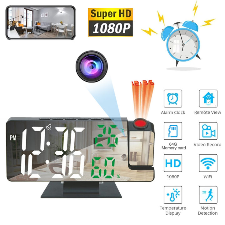 Mini Camera Digital Clock Projector WIFI 24H Remote Monitoring 64G ...