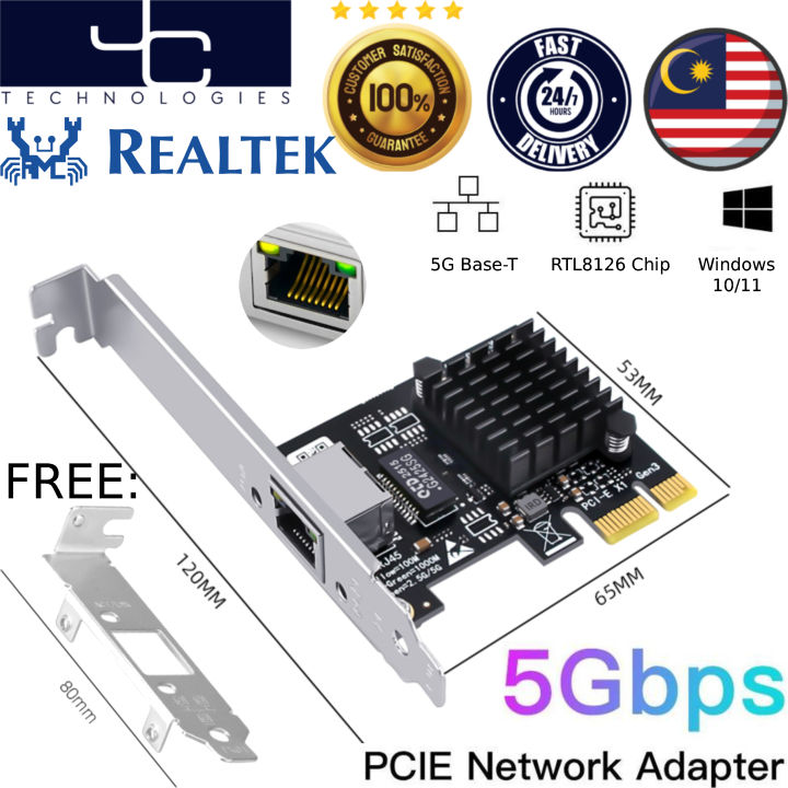 Realtek 5G LAN PCIe Ethernet Adapter Card FREE Heatsink Low Profile ...