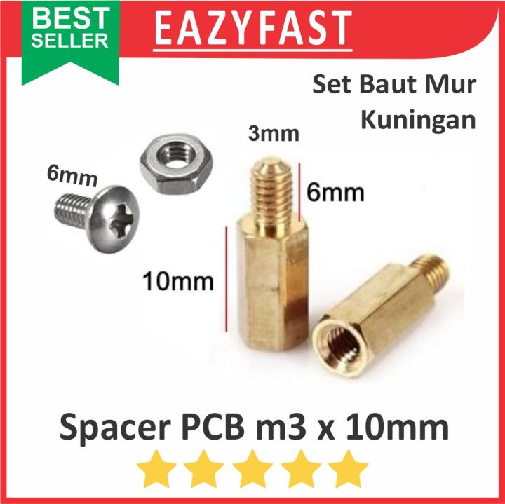 Spacer 10mm 1cm m3 Kaki Dudukan PCB Kuningan Metal Besi 1 set hex ...