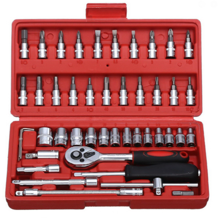 46pcs 1/4-Inch Driven Socket Set Car Repair Tool Ratchet Torque Wrench ...