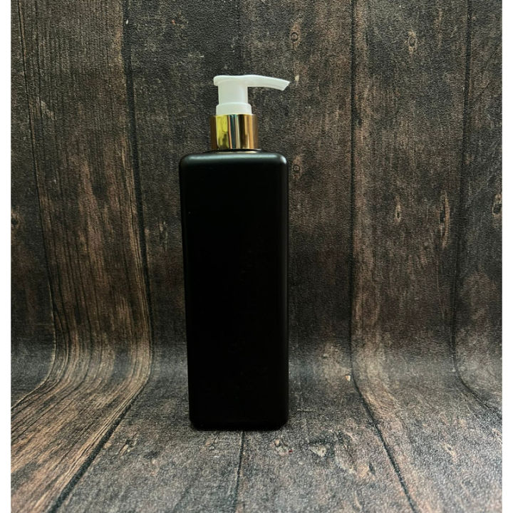 Botol Hitam Kotak HDPE 500ml N24 PUMP GOLD / 500 ml Hitam Kotak HDPE ...