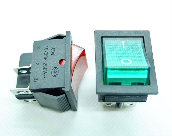 KCD4 สวิทช์แลมป์ ON-OFF ตัวหนา 25x31 มม. มีไฟ LED 4 ขา I-O SWITCH LAMP ...