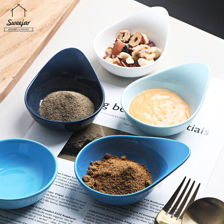 SWEEJAR Ceramics Mini Sauce Plate with Handle Round Side Dish Hot Pot ...