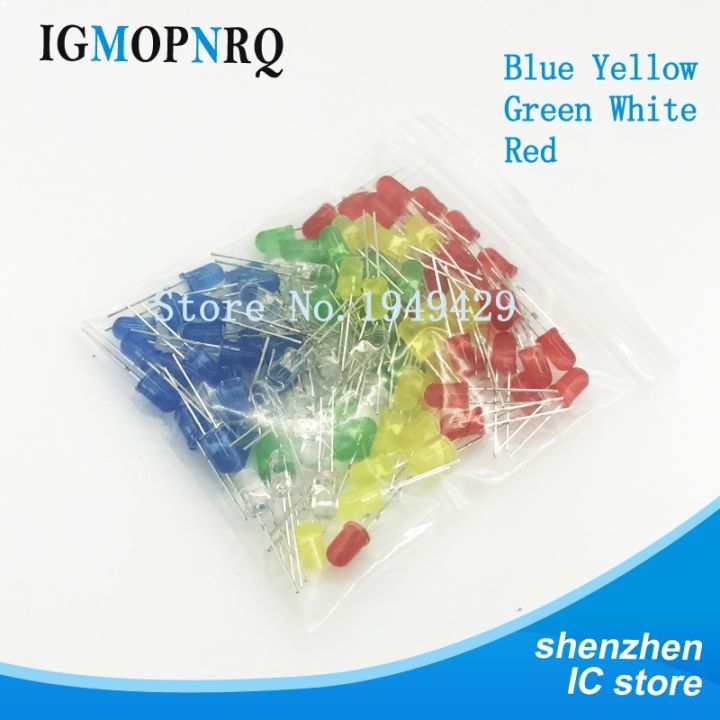 100pcs 5mm LED diode Light Assorted Kit DIY LEDs Set White Yellow Red ...