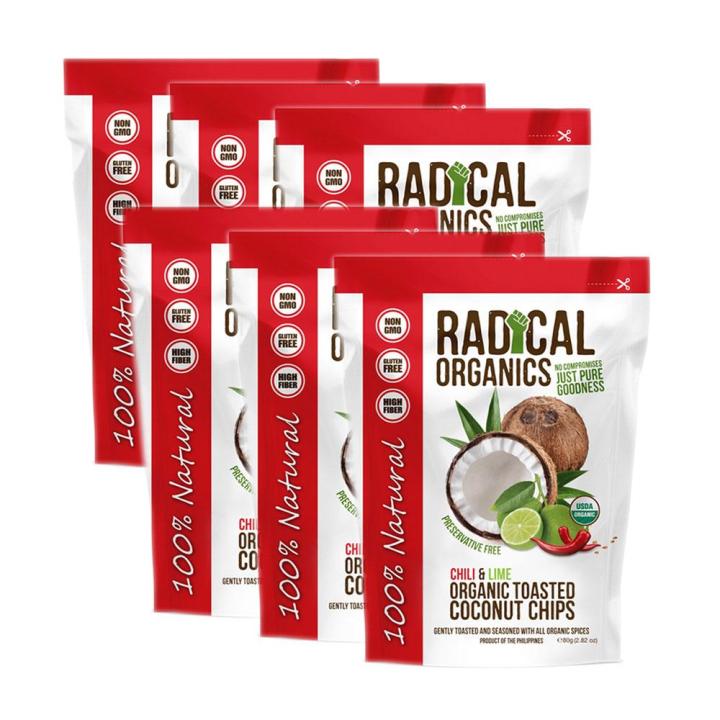 Radical Organics Chili And Lime Toasted Coconut Chips 6 Pack (80g per ...