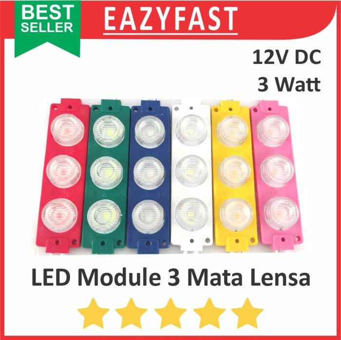 Lampu LED Strip Module Modul 3 Mata Lensa 12V DC 12 V Volt Motor Mobil ...