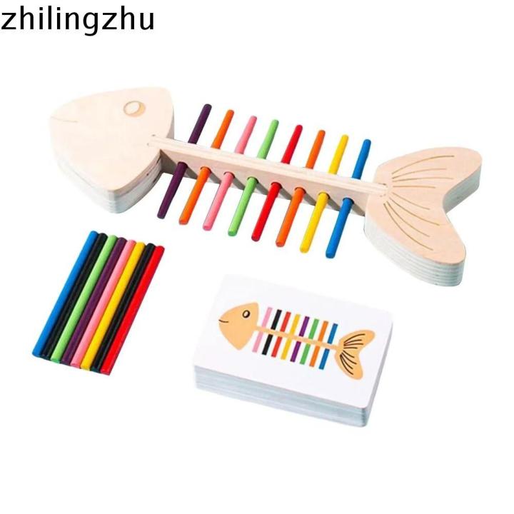 ZHILINGZHU Wooden Fishbone Color Matching Puzzle Toy Montessori Early ...