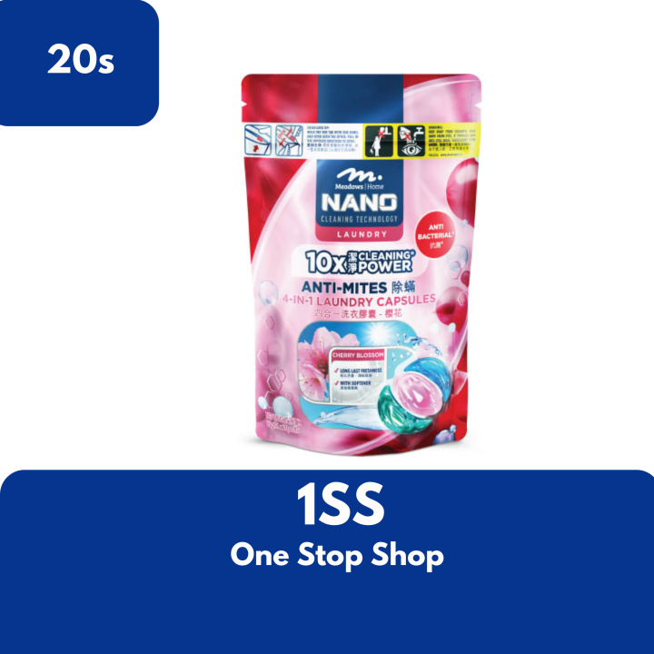Meadows Nano Anti-Mites 4in1 Laundry Capsules, Cherry Blossom, 20s ...