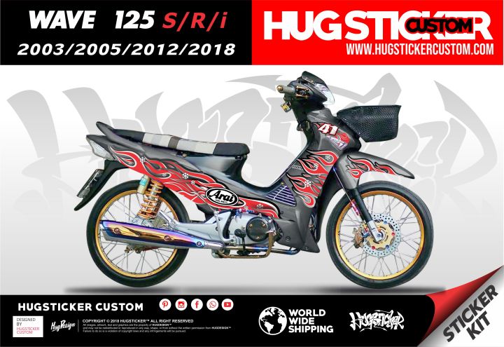 สติ๊กเกอร์เวฟ Wave 125i/125i LED/125s/125r/125i ไฟเลี้ยวบังลม ลาย Arai Fire | Lazada.co.th
